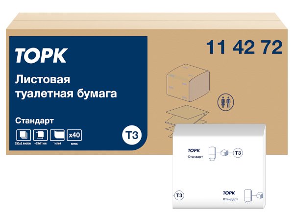 Туалетная бумага Торк Стандарт, Т3, 114272, 1-слойная, белая, 250 ...